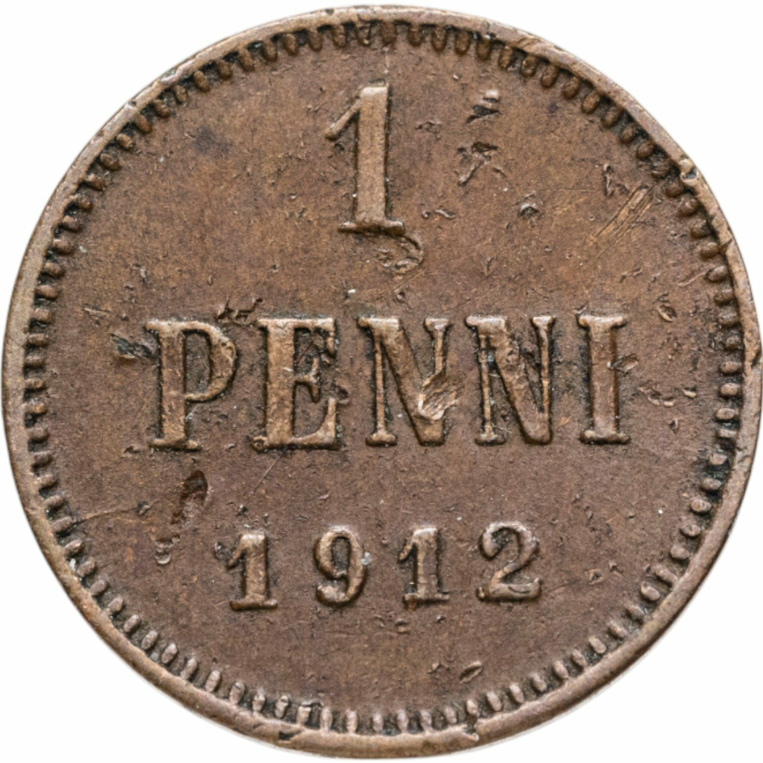 1 пенни penni 1912 Российская Финляндия, Медь, в сохранности XF