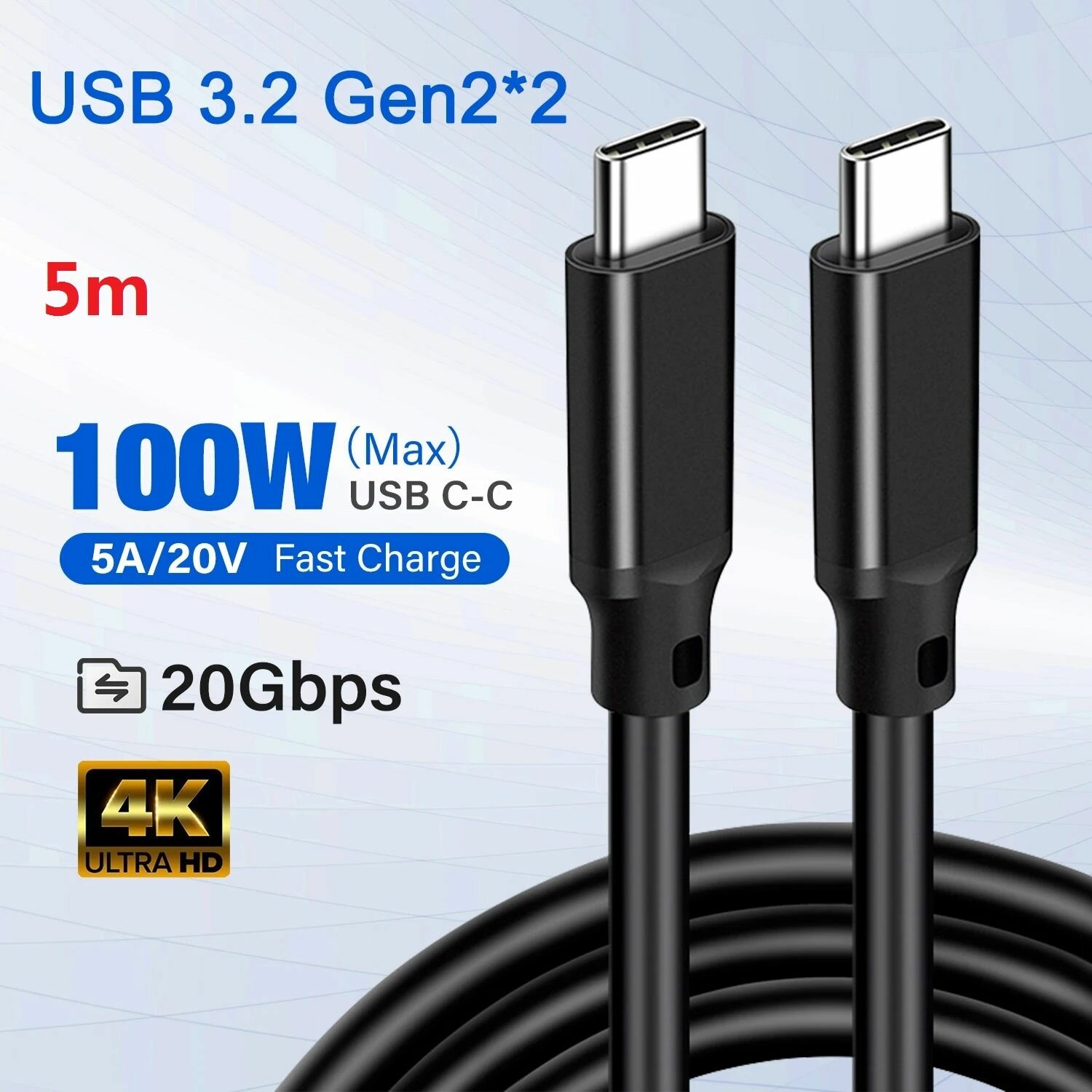 20 Гбит/с 100 Вт 5A USB 3.2 кабель для передачи данных 4K быстрая зарядка