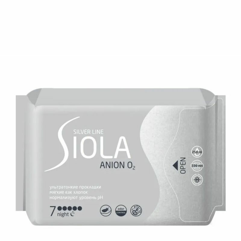 SIOLA Прокладки женские Silver Line с анионным вкладышем Night, 7 шт в уп