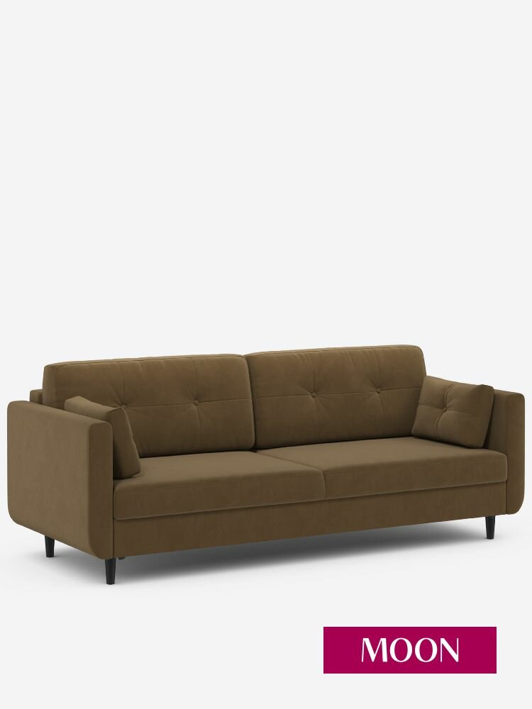 Диван-кровать раскладной пантограф (тик-так) MOON FAMILY 141, коричневый велюр, 226х98х90 Эксклюзивная пена UniqFoam