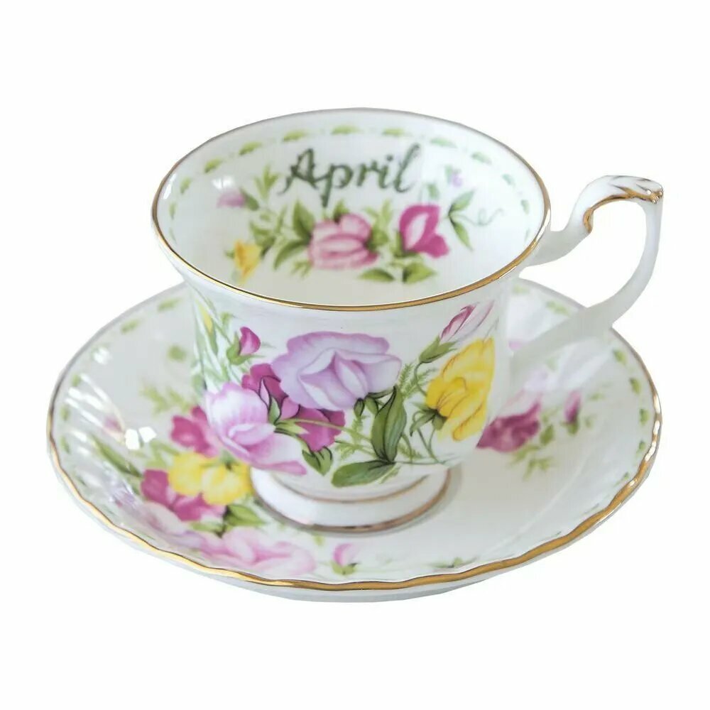 Чайная пара Royal Albert. Серия "Цветок месяца". Англия. Костяной фарфор. Клеймо 70-е гг. Сузуран в мае