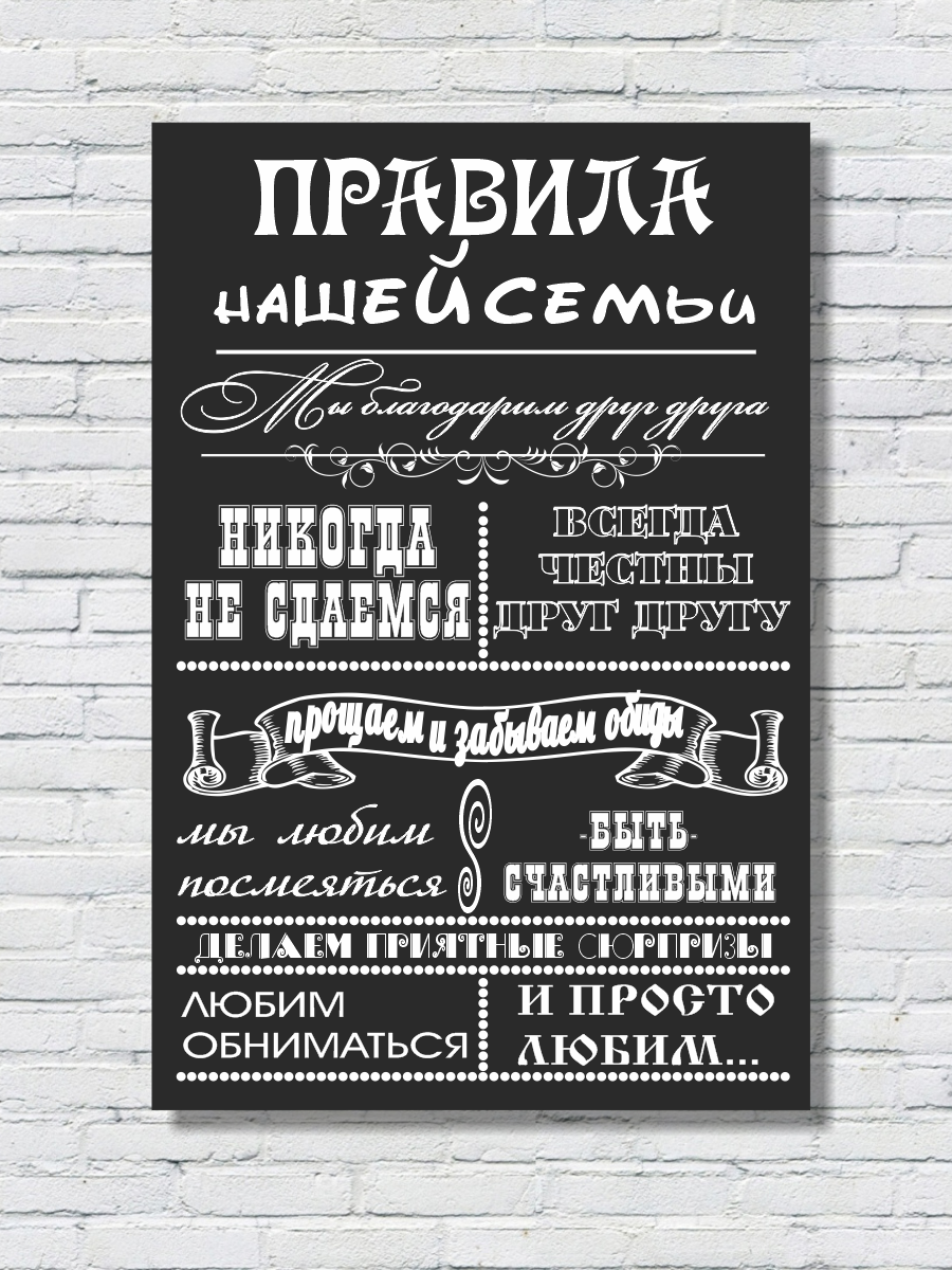 Постер на натуральном холсте "Правила нашей семьи" 40х60 см / Правила дома / Картина в подарок / Подарок для дома