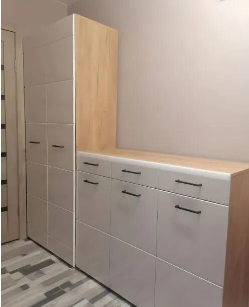 Набор мебели "Ненси" Крафт золото/белый гл. 2000х2000х466мм(Шкаф 2х ств, комод)