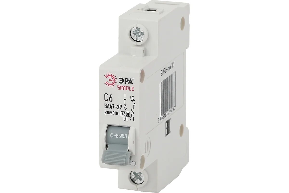 ЭРА SIMPLE ВА 47-29 1-полюсный автоматический выключатель 6А C 4,5 кА Б0039218