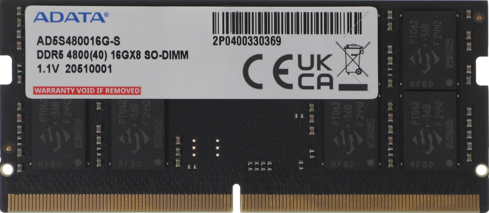 Память DDR5 16GB 4800MHz A-Data AD5S480016G-S RTL PC4-38400 CL40 SO-DIMM 262-pin 1.1В single rank Re
