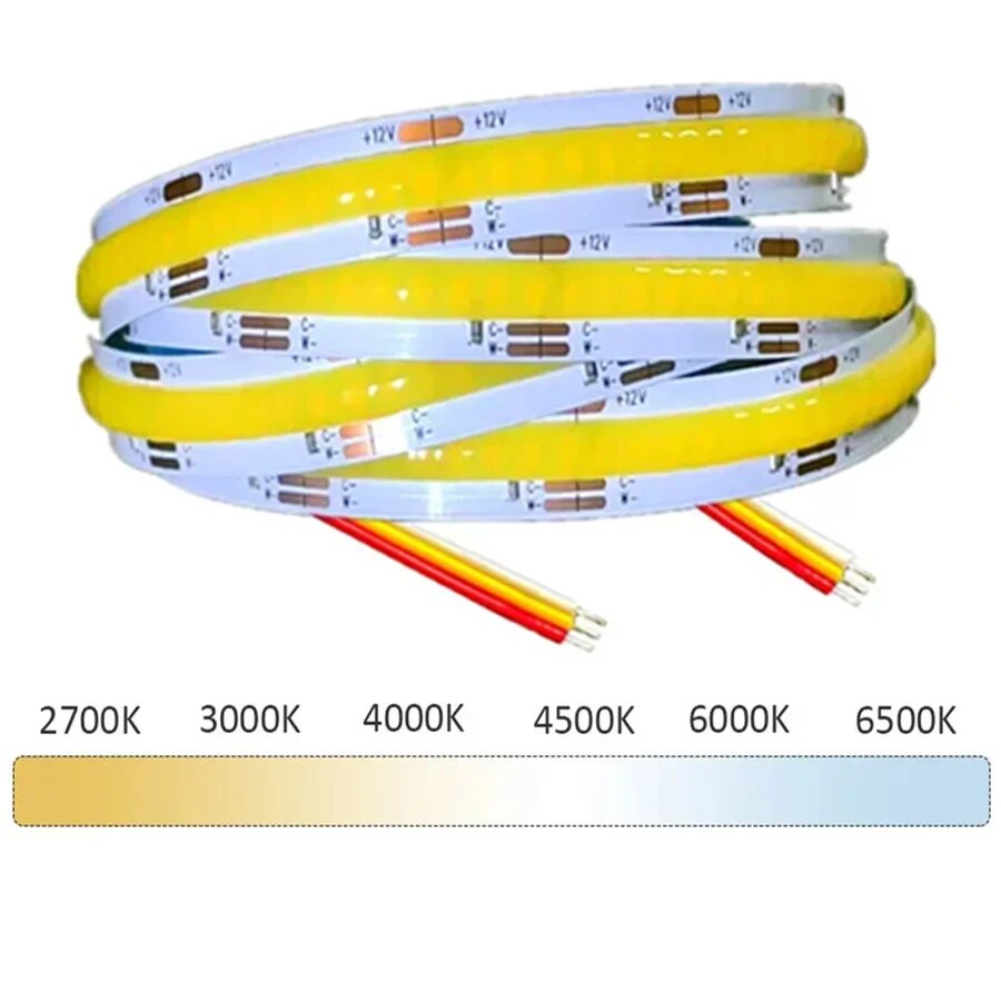 Светодиодная лента CCT COB с высокой плотностью, 608 светодиодов/м, гибкая диммируемая Светодиодная лента FOB, со сменными светодиодами от 2700 к до 6500 К, 12 В постоянного тока, 24 В 2 м, 608 LEDs-DC24V