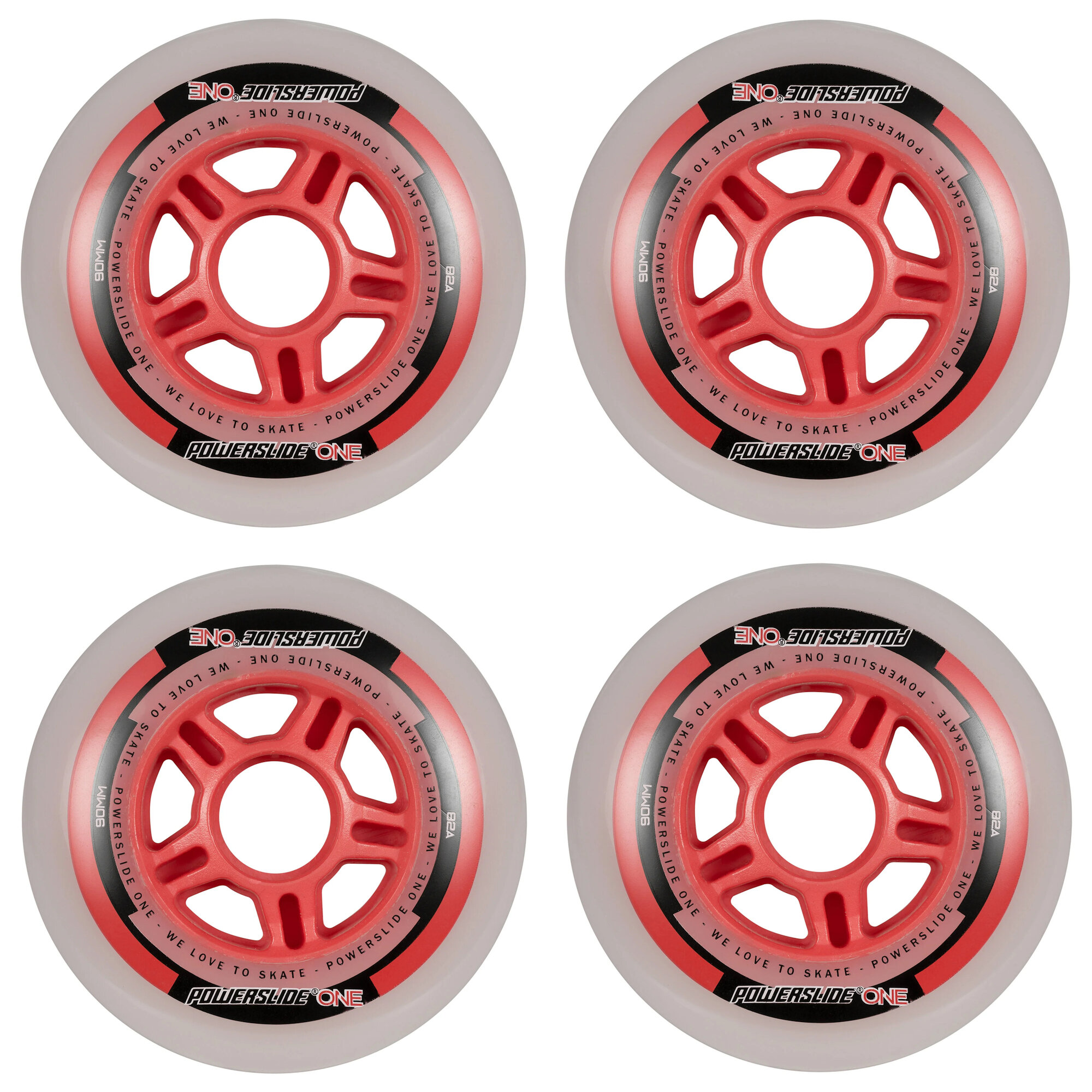 Набор колес для роликовых коньков Powerslide One 90mm/82A Red/White (4 шт.)