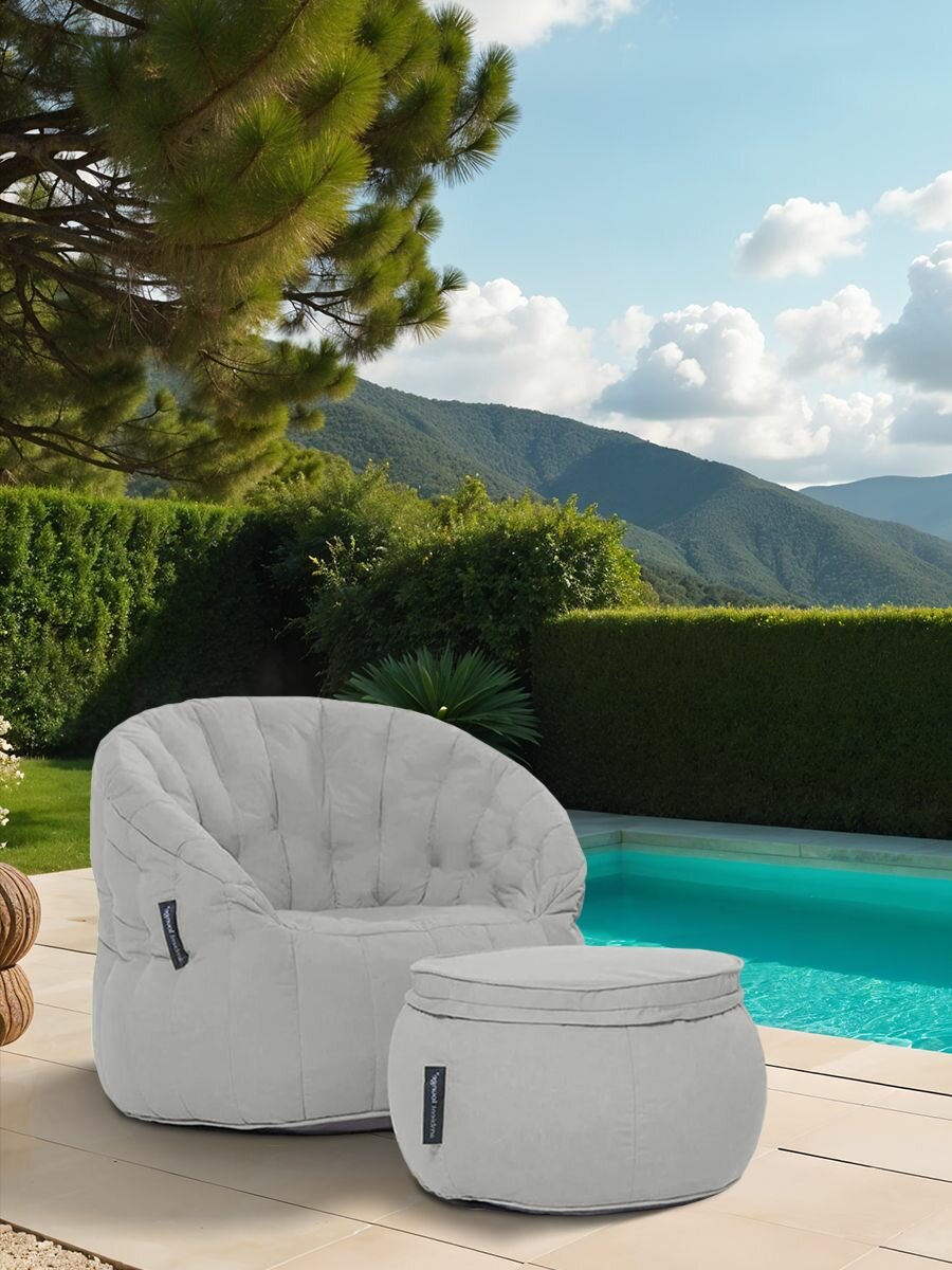 Комплект бескаркасной уличной мебели Butterfly Chaise - Maldives Grey (олефин, серый) - садовая мягкая мебель для отдыха и релакса