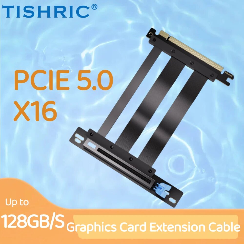 TISHRIC PCI-E 5.0 X16 кабель для видеокарты 0.15m, PCIE5.0 Cable Black