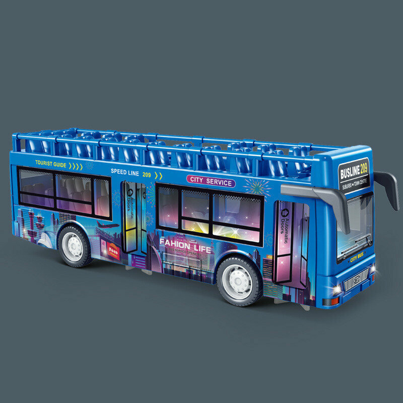 Игрушка автобус инерционный для детей с звуком светом и открывающимися дверями для обучения и развлечения голубой