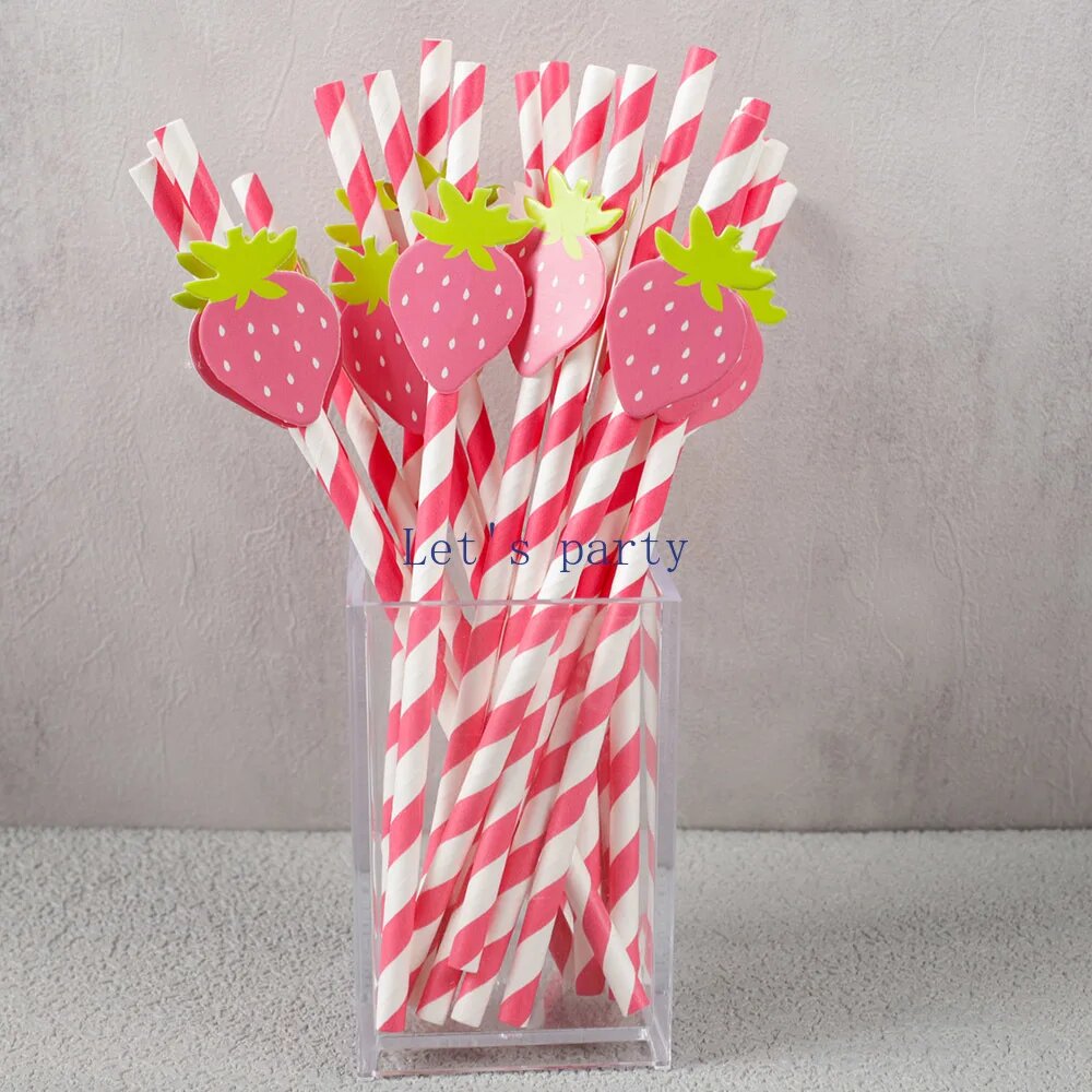 Бумажные соломинки для напитков с фруктами, 30 шт. Розовый