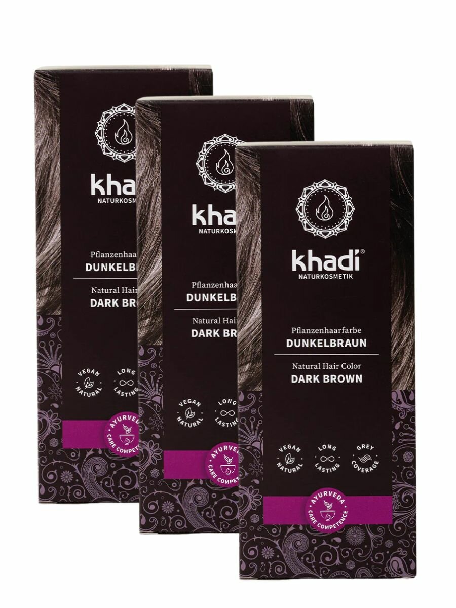 Темно-коричневый оттенок - натуральная краска для волос Khadi Naturprodukte, 300 гр