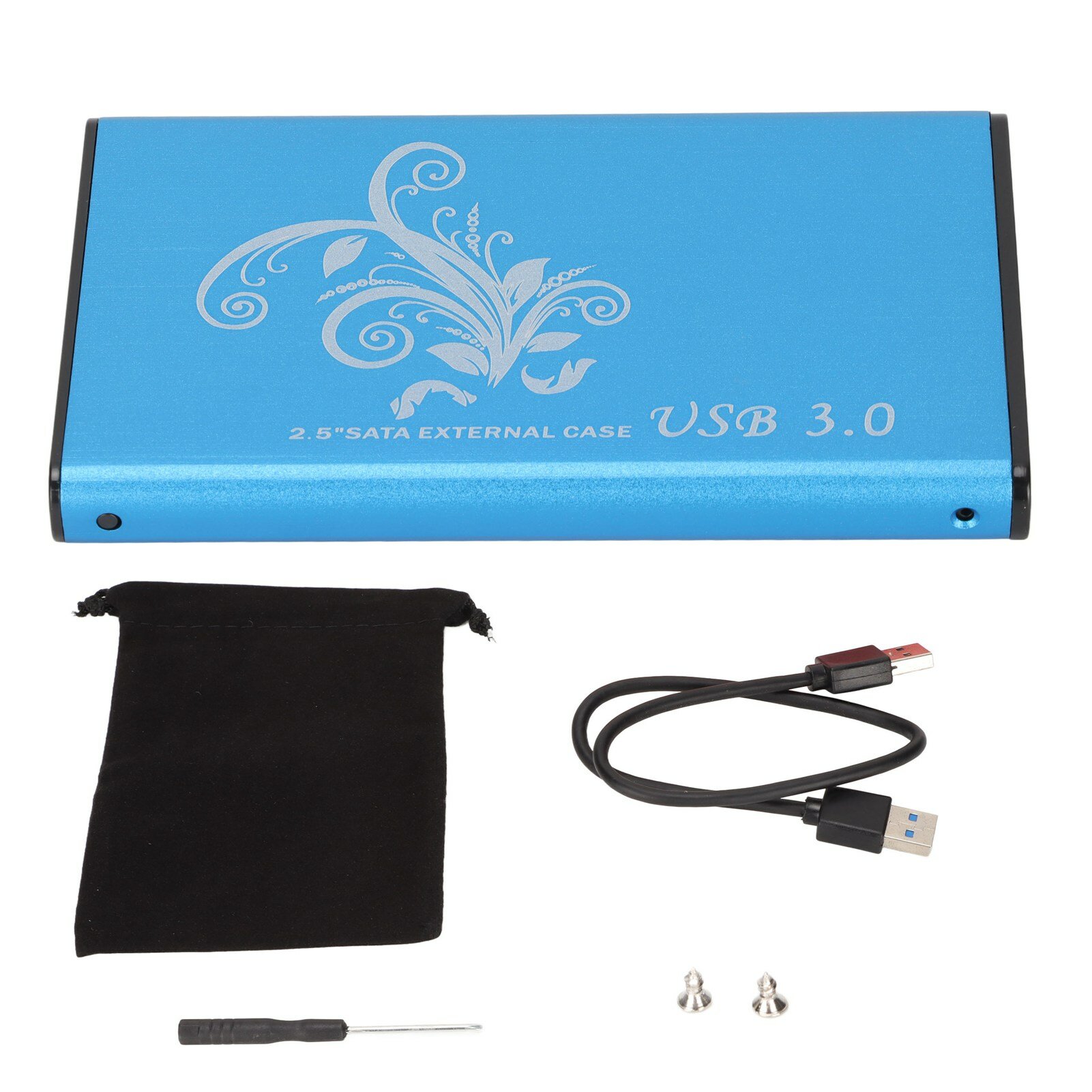 Корпус для 2,5-дюймового жесткого диска объемом 4 ТБ, интерфейс USB 3.0, скорость передачи данных 5 Гбит/с, конструкция из алюминиевого сплава, подключение и использование без установки драйверов.