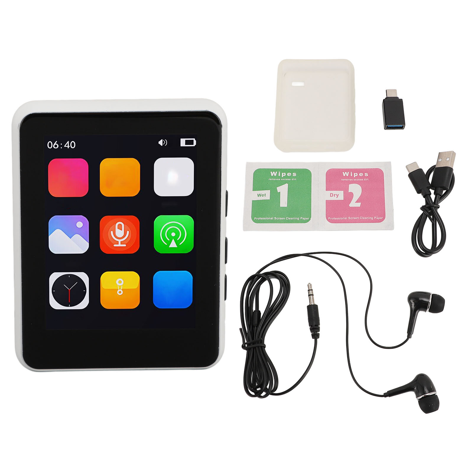 MP3-плеер 128 ГБ, 2,4-дюймовый сенсорный экран, Hi-Fi качество звука, Bluetooth, портативный музыкальный плеер с динамиком, белый