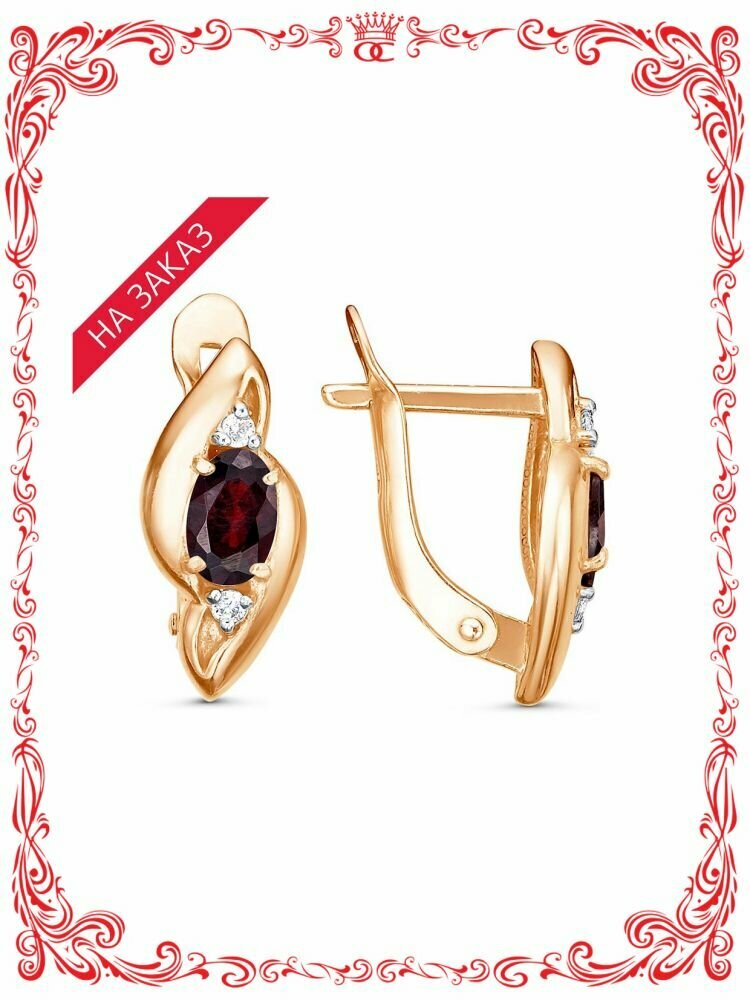 Серьги, серебро, 925 проба, золочение, фианит, гранат