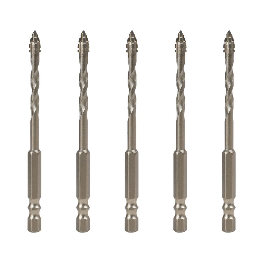 1 комплект из 5 сверл с шестигранным хвостовиком, четырехгранное зубчатое эксцентриковое сверло, 6 мм