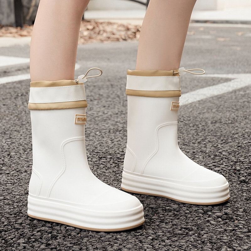 Летние полусапожки 2025 года, резиновые сапоги для женщин, резиновая обувь средней высоты для отдыха на природе, водонепроницаемая и нескользящая обувь для дождливых дней, а также бархатные водные туфли, резиновые сапоги для кухниРазмер обуви. EU:39-40