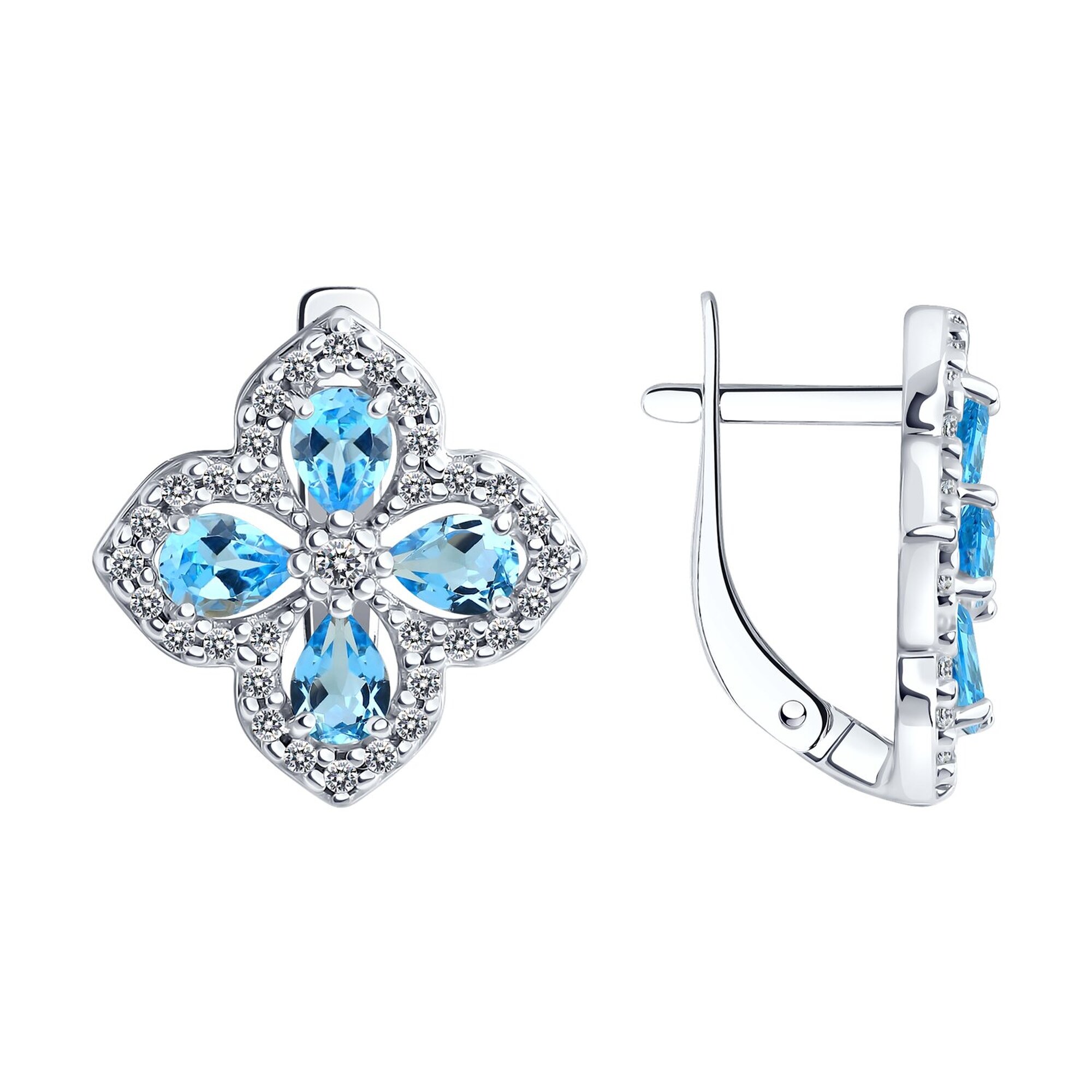 Серьги, серебро, 925 проба, родирование, фианит, топаз
