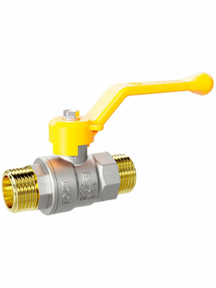 Кран шаровый 3/4" НН LD Pride ручка желтая, наружная/наружная резьба 47.20. Н-Н. Р GAS