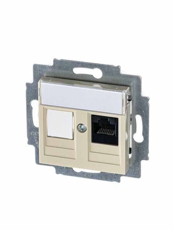 Розетка С/У 2-я комп. RJ45 Cat.5e+ заглушка (мех. с накл.) слон. кость, поле с надписью LEVIT