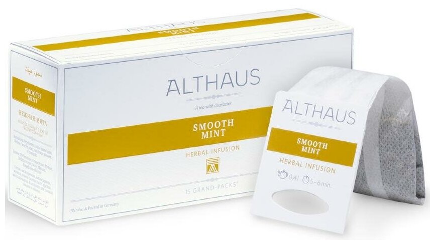 Чайный напиток травяной Althaus Smooth Mint в пакетиках для чайника, мелисса, лакрица, 15 пак.
