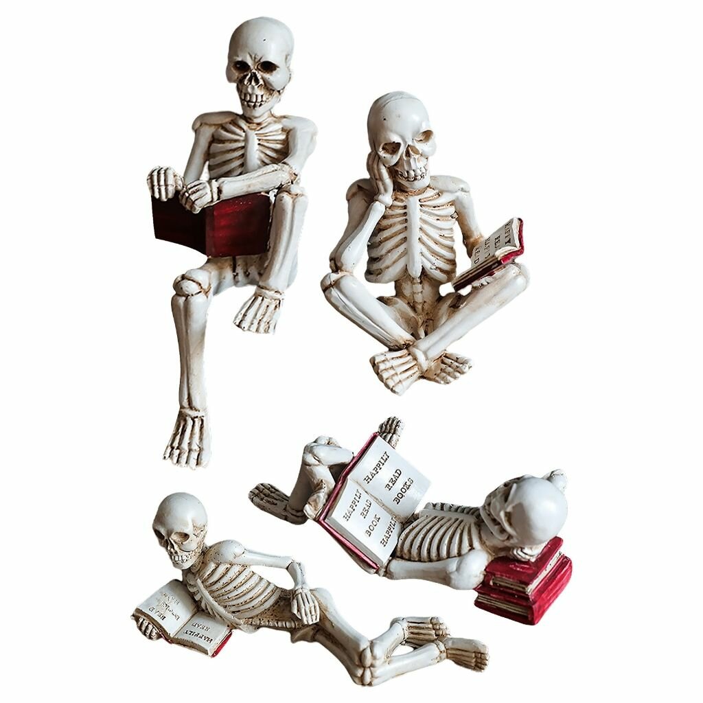 Фигурка скелета чтения, статуя любителя книг из смолы, декоративное искусство для домашнего офиса полок и столов