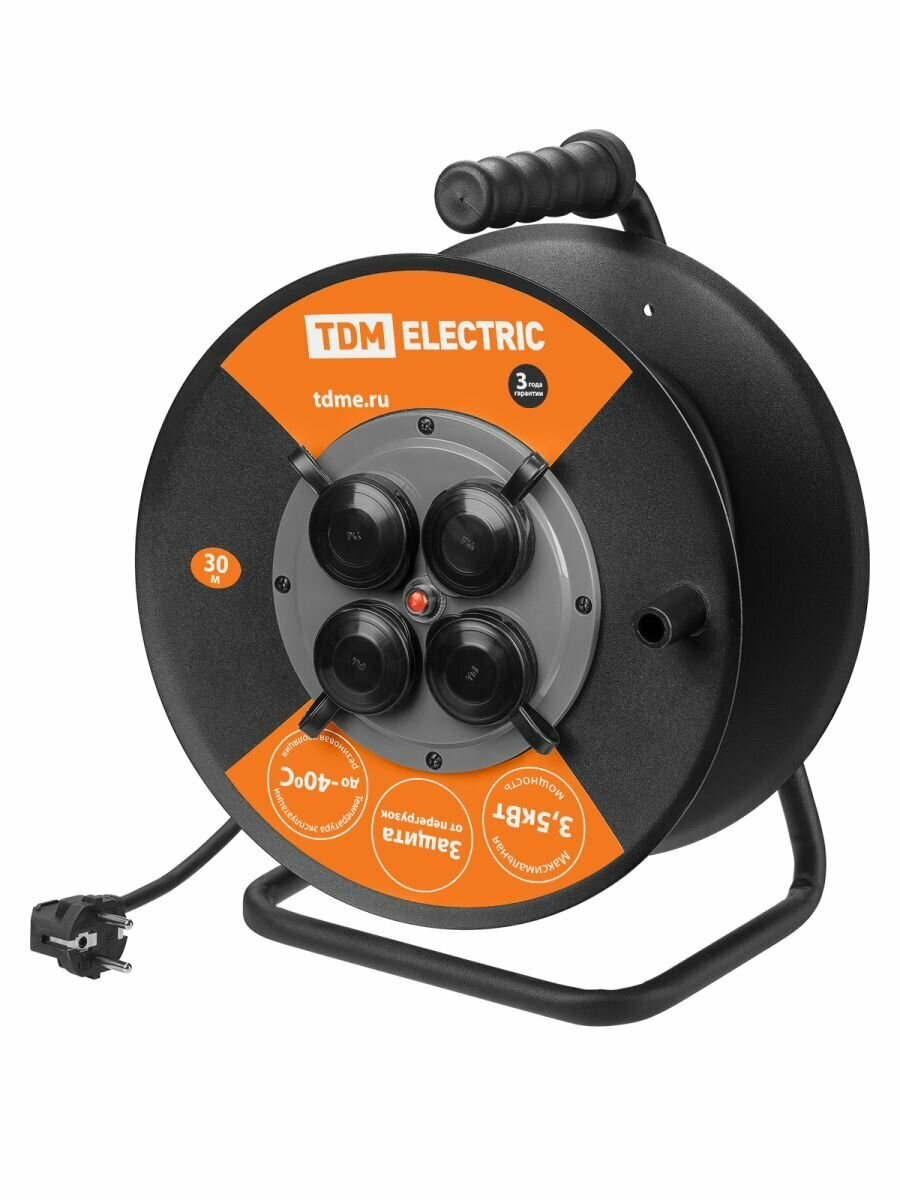 Удлинитель силовой УХз16-004 TDM (метал. катушка, А3, 4 места IP44/30м КГ 3х2,5) SQ1301-0170