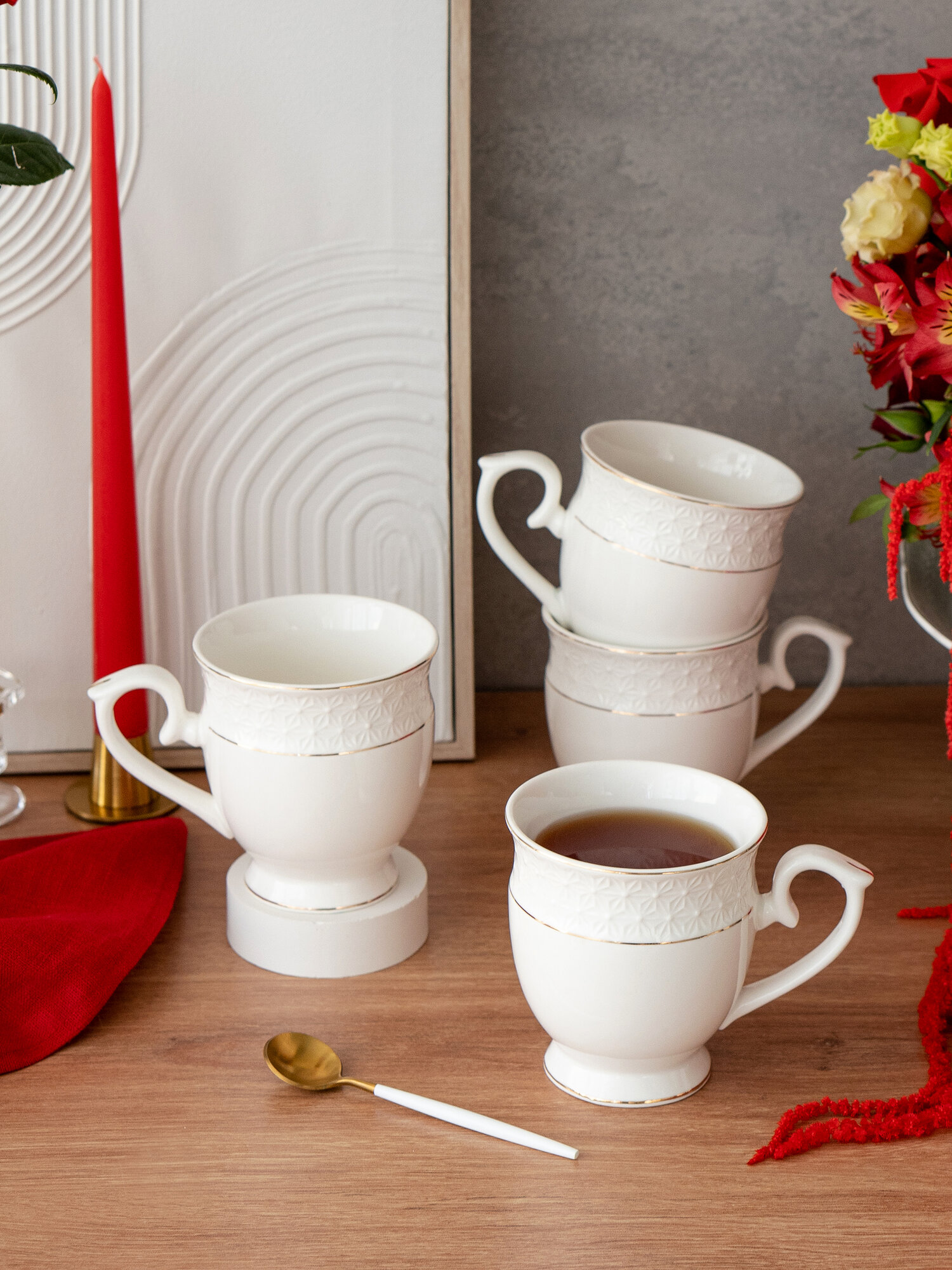 Набор кружек 4шт 340мл "Снежная королева" керамика, кружки белые для чая, кофе