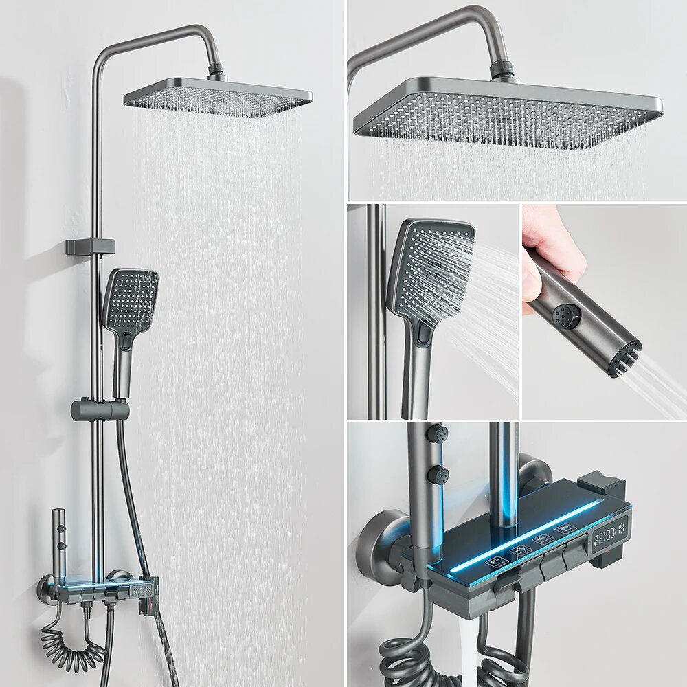 Смеситель для душа с цифровым дисплеем, кран «Водопад» для ванной комнаты, гигиенические краны с подсветкой, 010 Grey