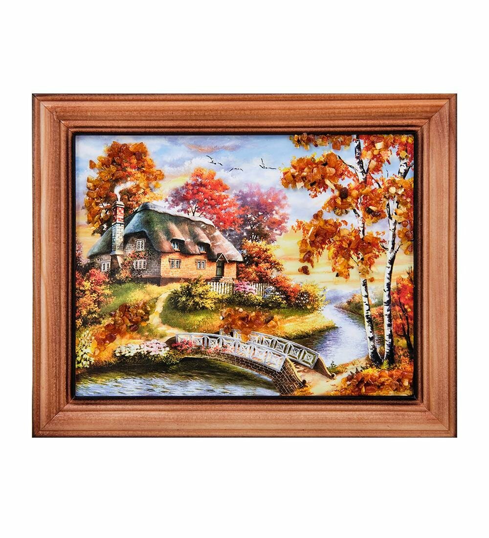Картина "Домик у реки" (с янтарной крошкой) дер. краш. рамка 12х15 A2181695