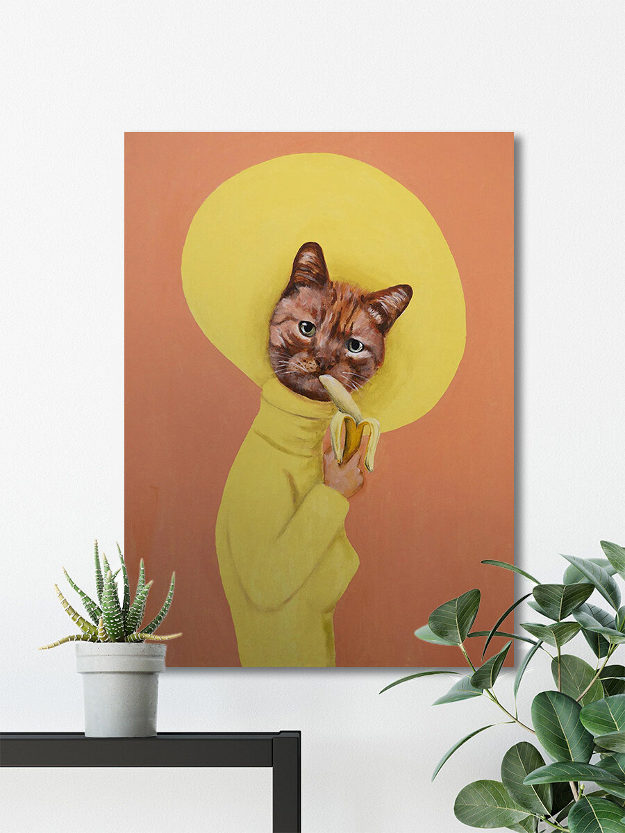 Картина смешная / для интерьера - Кот с бананом, картина 50х70 см.