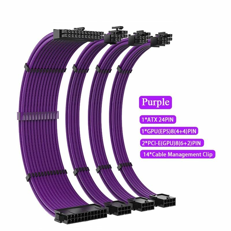 Комплект удлинительных кабелей для блока питания TC-35, однотонный цветной кабель, однотонный комбинированный 350 мм ATX24Pin PCI-E8Pin CPU8Pin с гребенчатым кабелем питания