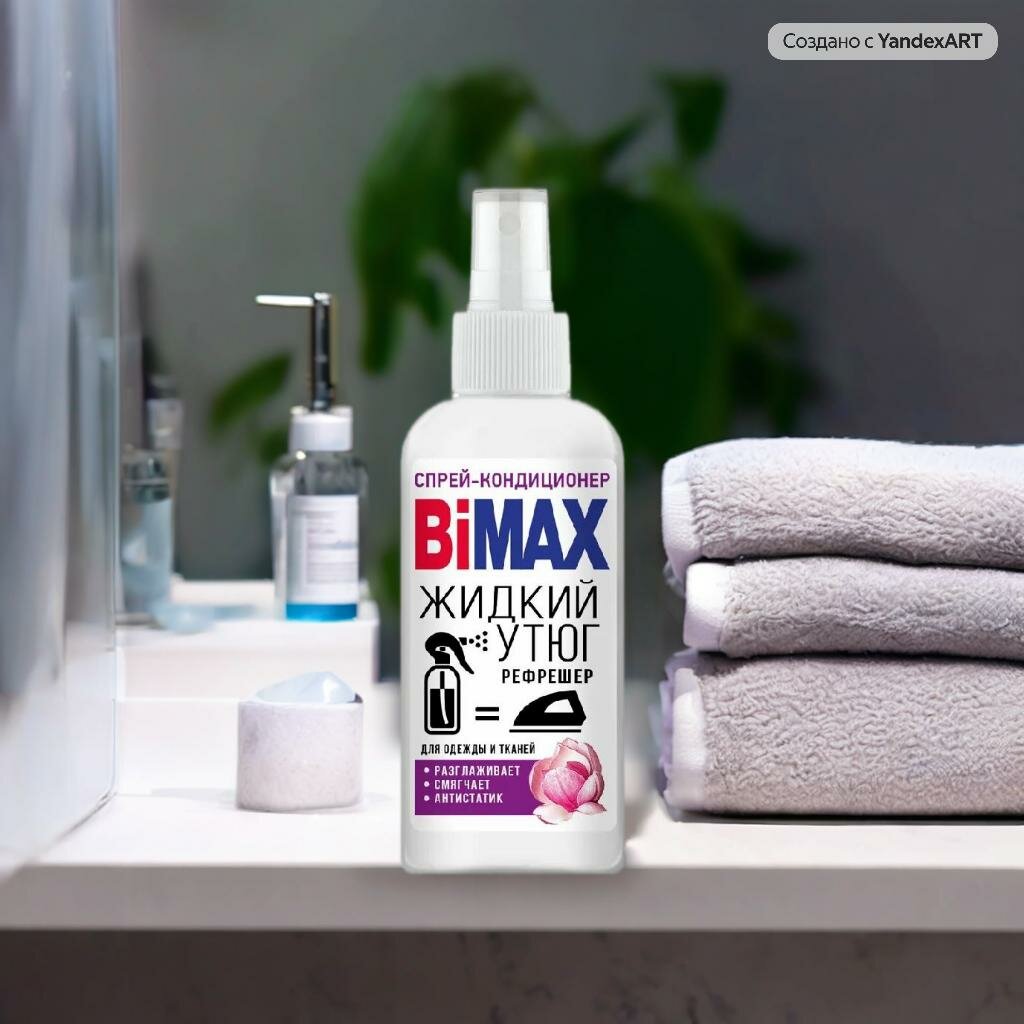 Спрей-кондиционер для белья Bimax "Жидкий Утюг", аромат свежести, рефрешер 100г