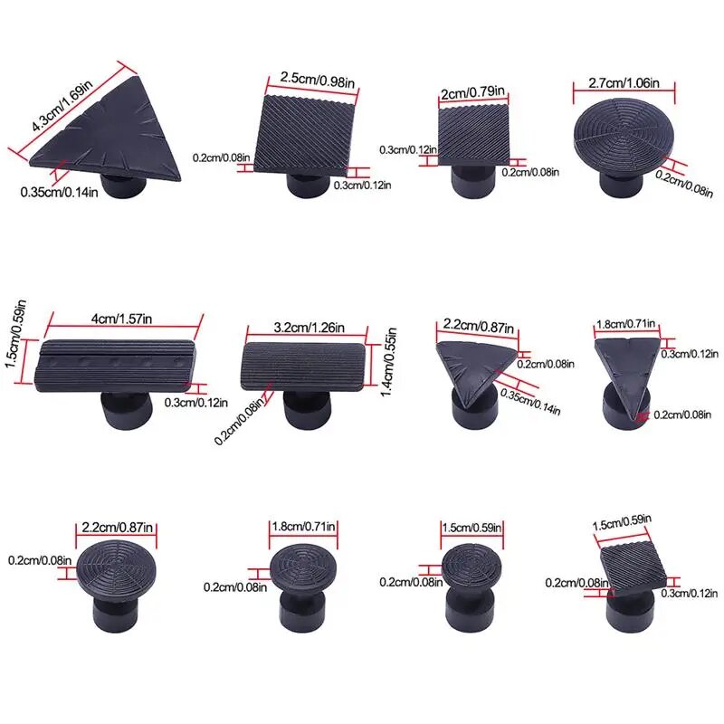 Инструмент PDR, клеевая прокладка, ремонт автомобильных вмятин без покраски, удаление вмятин с града, вспомогательные инструменты, черный, красный, синий, широкое использование для вмятин, 12pcs black