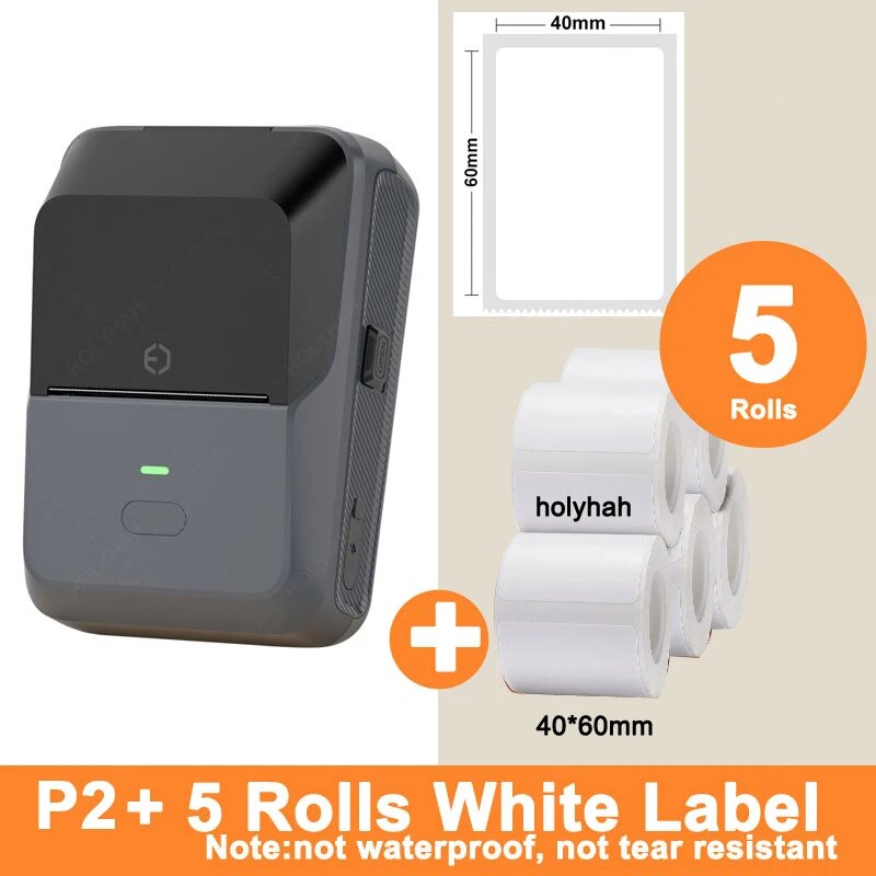 Принтер для наклеек P2, термоэтикеточная машина, портативный принтер для изготовления этикеток, беспроводной принтер для этикеток с самоклеящейся бумажной лентой для этикеток B1, P2 Add 5 Rolls C