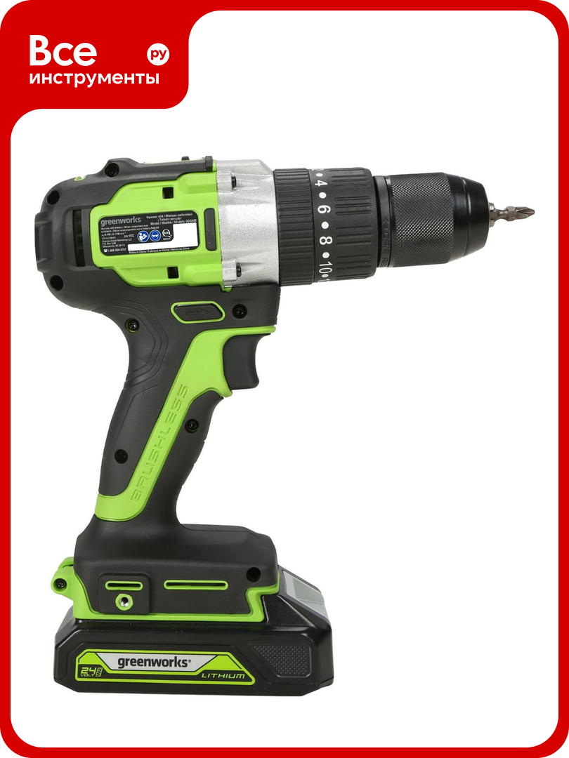 Аккумуляторная дрель-шуруповерт GreenWorks GD24DD60K2 3704107UA, комфортной работы