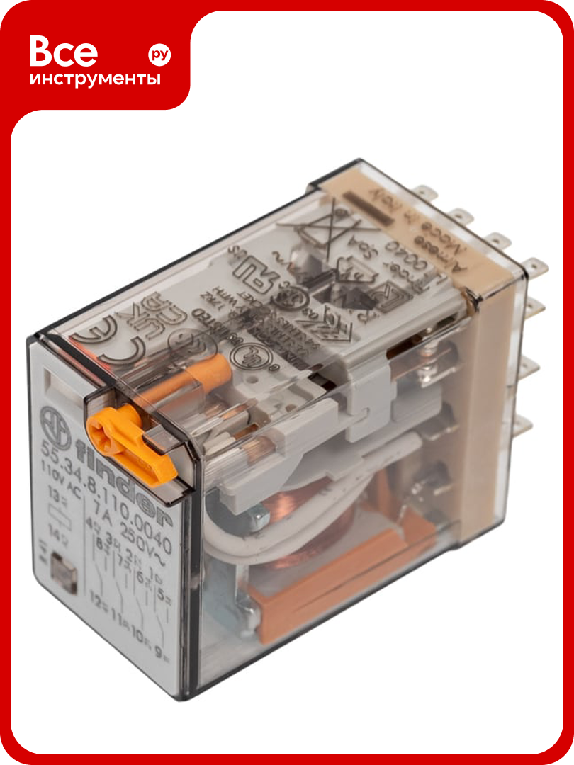 Промежуточное реле Finder 4 перекидных контакта 7А, 110В AC, 553481100040