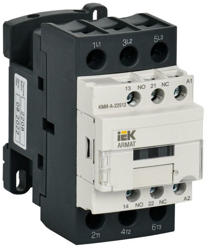 Контактор IEK малогабаритный, КМИ-А-22512 LC1D 25 А катушка 230 В AC 1НО+1НЗ AC-3