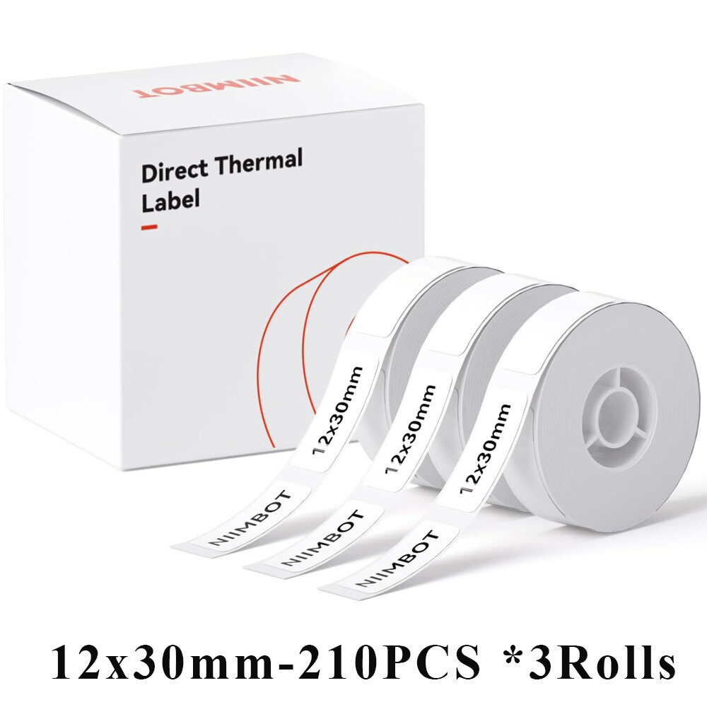 Самоклеящиеся этикетки для термопринтеров Niimbot D110 D11 D101 H1S 12х30 мм белые упаковка 3 рулона по 210 меток