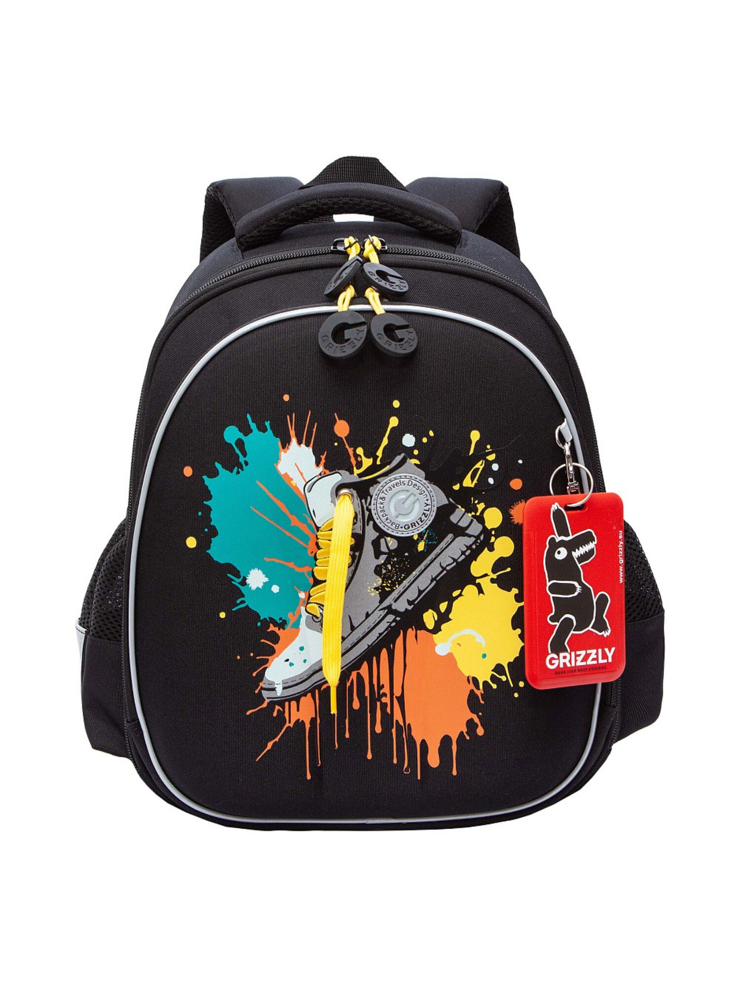 Школьный ранец формованный для мальчиков GRIZZLY RAz-587-17, черный-желтый, 28х36х20