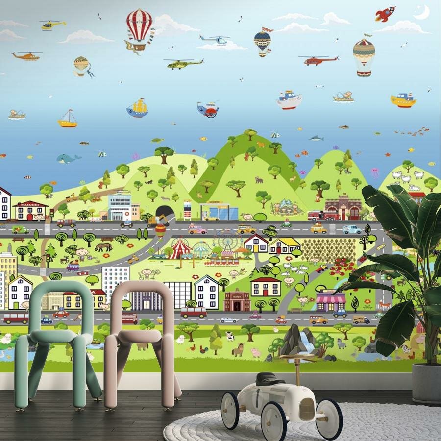 Фотообои Город машинок 12-894-L-Флок 270 x 400 см (ВхШ) Бесшовные, флизелиновые, влагостойкие обои MasterFresok