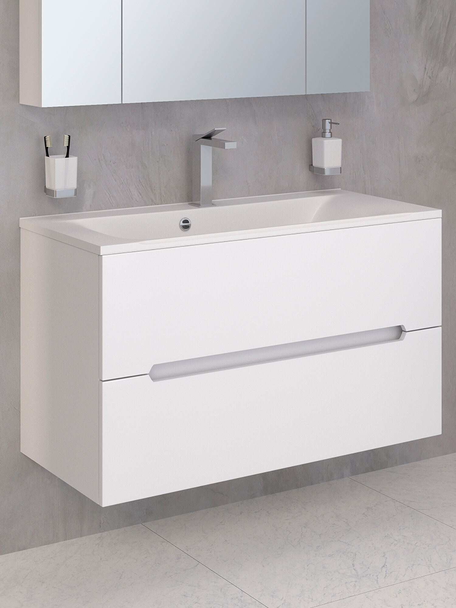 Тумба с раковиной Aqua de Marco OLIVIA 100, подвесная, с 2 ящиками