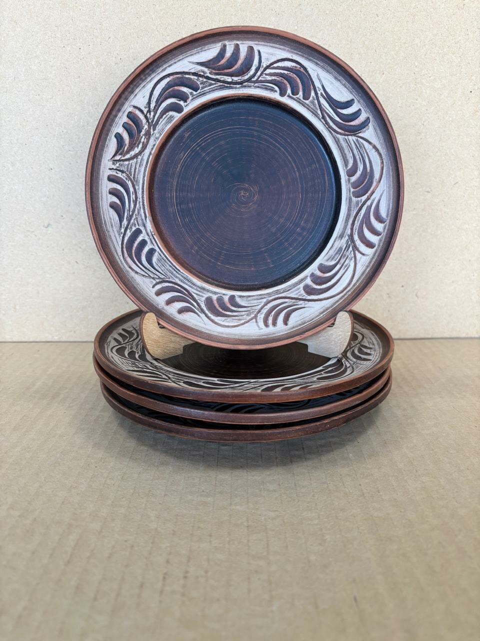 Тарелка d190мм, набор 4 штуки, красная глина