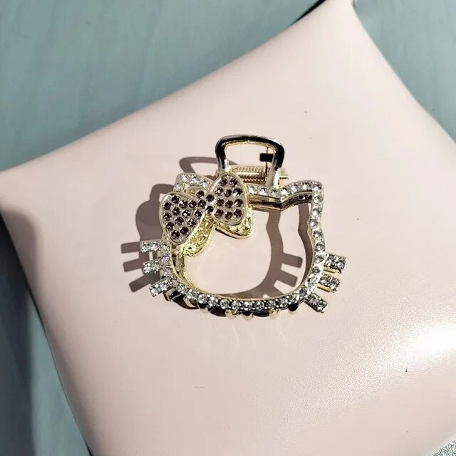 Kawaii заколка для волос «Hello Kitty» с кристаллами Y2K «Hello Kitty Things», заколки для волос, аксессуары, заколки для волос, серебристые украшения, заколка для волос с героями мультфильмов, новинка
