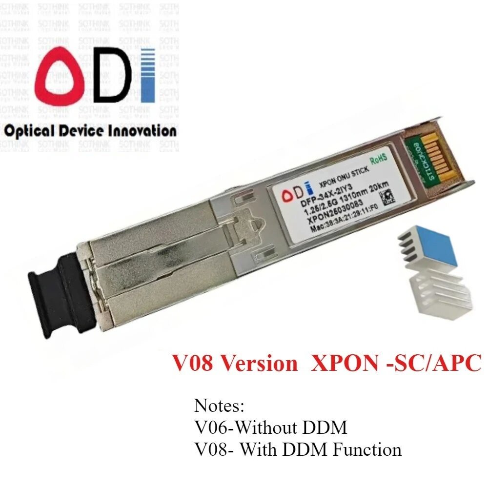PACBTECH XPON SFP ONU Stick SC 1310nm/1490nm ODI XPON-SC APC V08