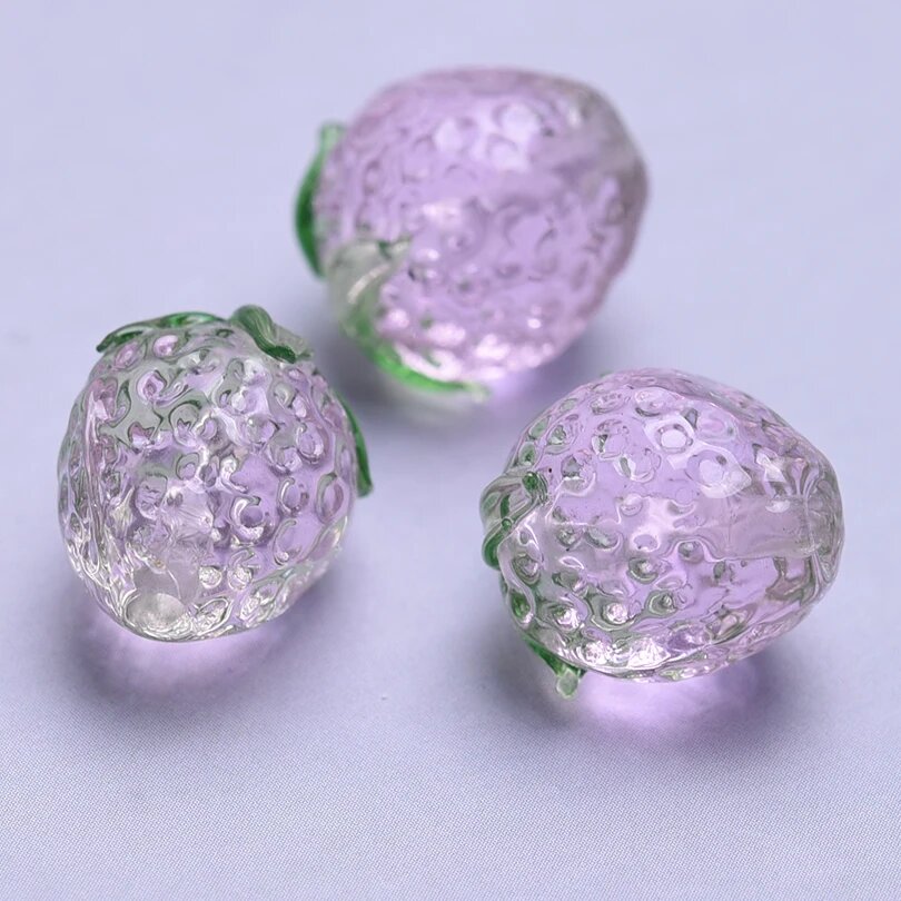 Розовые/Синие стеклянные бусины клубника 10 шт M471-1