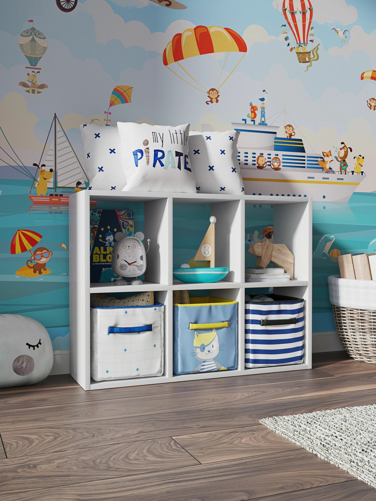 Стеллаж 6 ячеек напольный для хранения игрушек, книг, одежды, Мебель Обнинск, Ст6, Белый 105.4х33х70.8 см