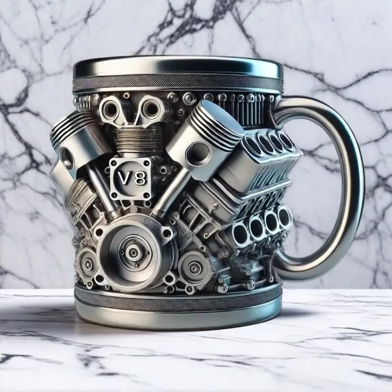 Кружка-статуэтка "Двигатель" в стиле стимпанк подарок мужчине на День отца, 23 февраля, Новый год (11.5x9 см, смола)