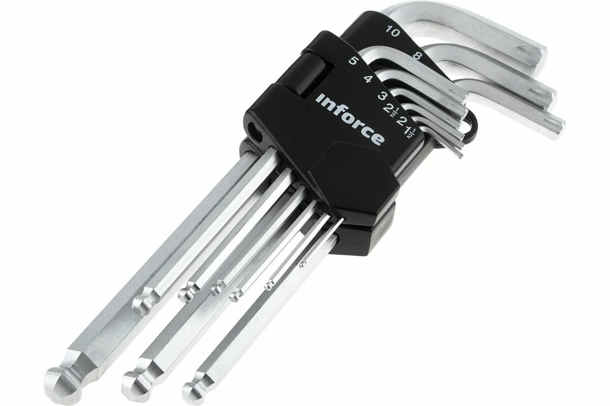 Набор шестигранных длинных ключей с шаром 9 шт Inforce, размеры1,5-10мм, 06-05-94