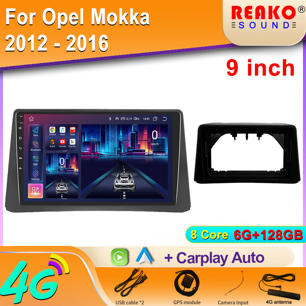 Магнитола для Opel Mokka 2012 - 2016, с камерой заднего вида. IPS экран 9 дюймов, Wifi 2din с сенсорным экраном, usb и блютузом.